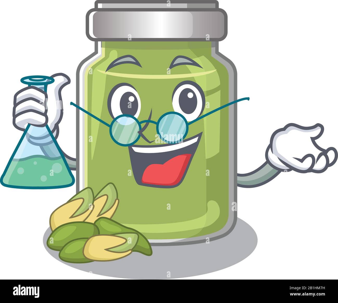 Cool pistachio butter Professor cartoon character with glass tube Stock ...