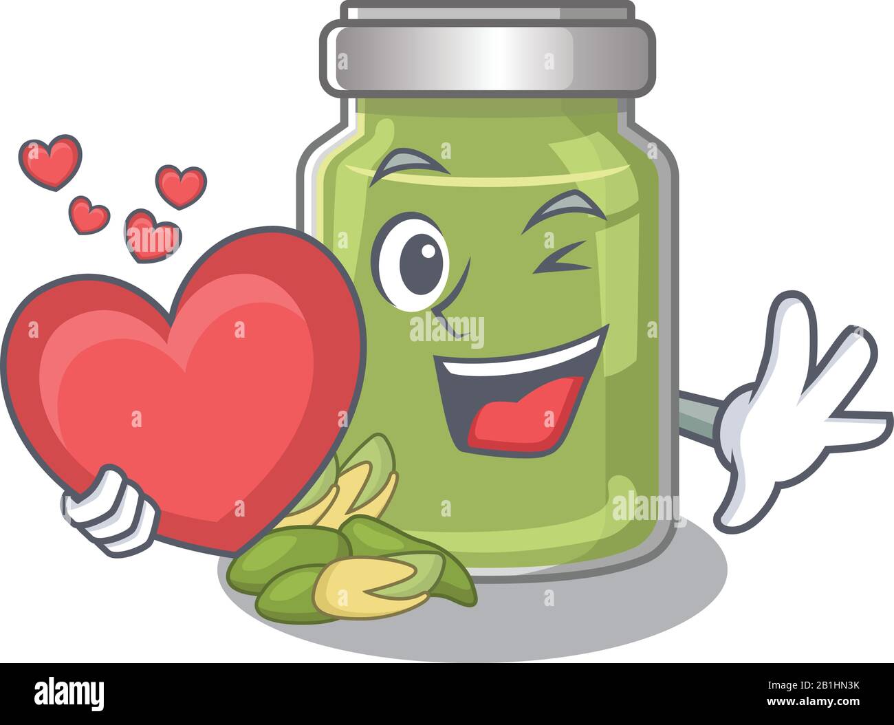 Romantic pistachio butter cartoon picture holding a heart Stock Vector ...
