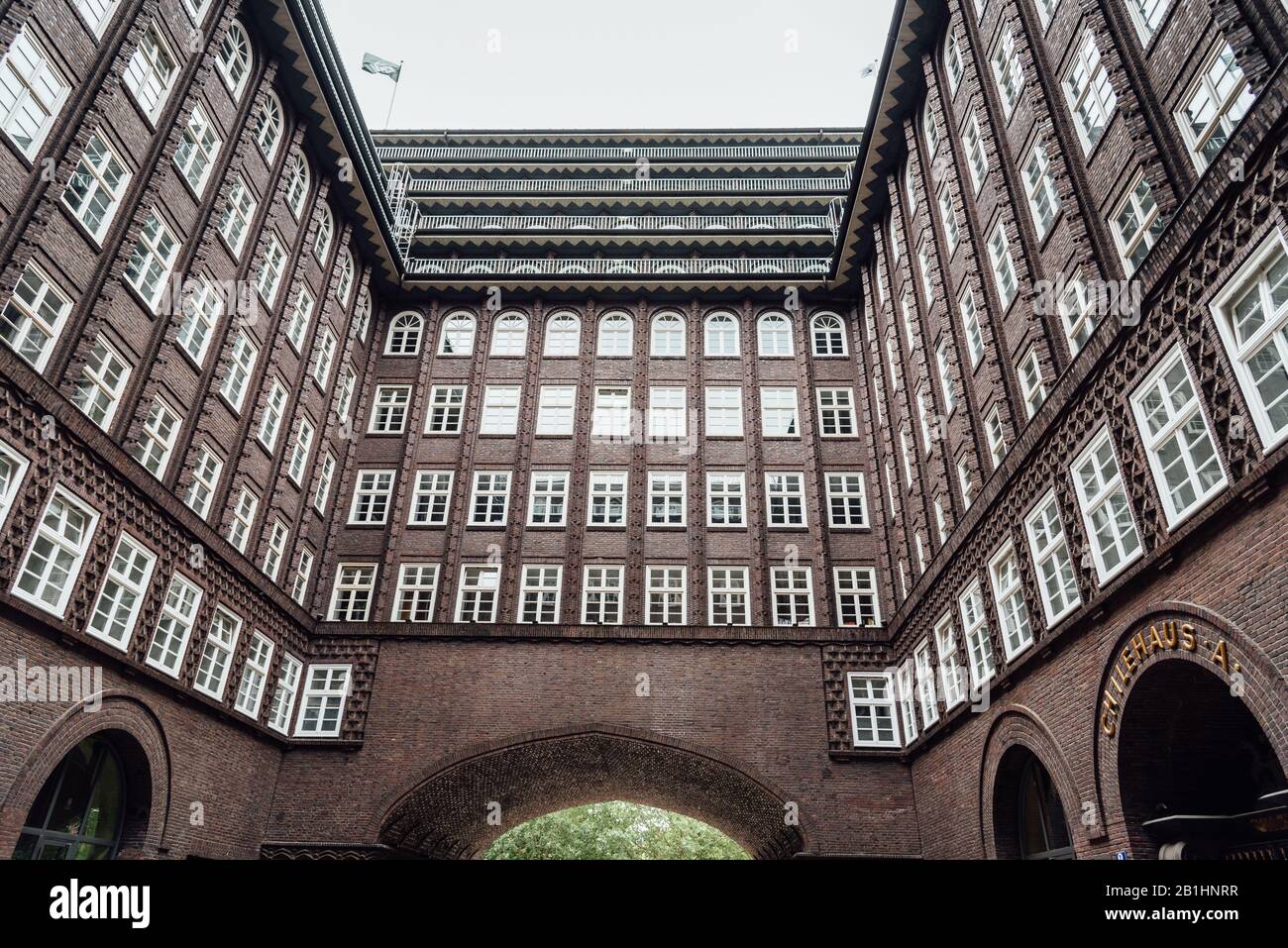 Hamburg, Germany - August 4, 2019: The courtyard of Chilehaus building ...