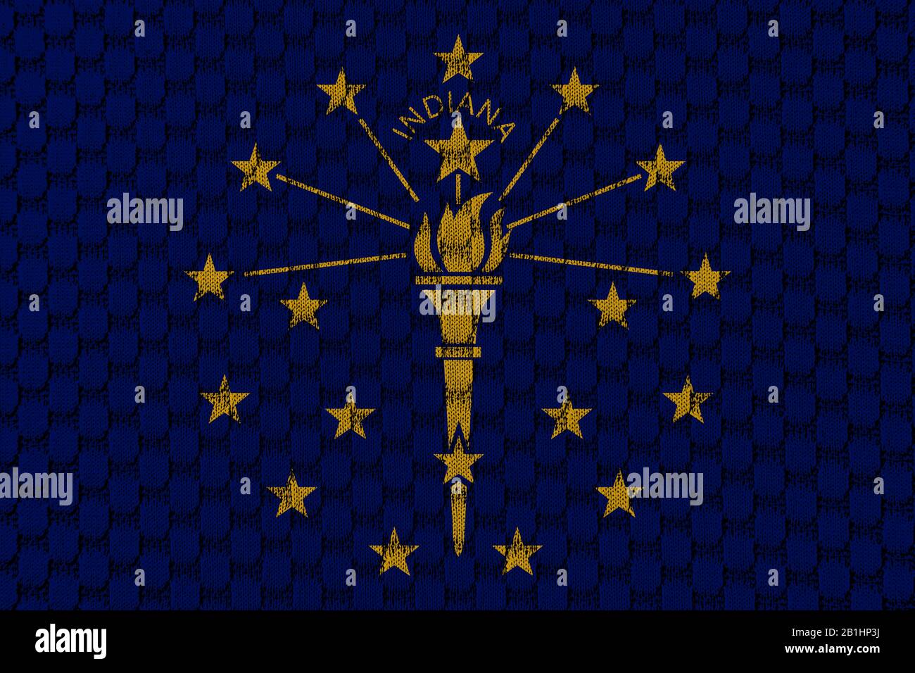 The national flag of the US state Indiana in against a gray textile ...
