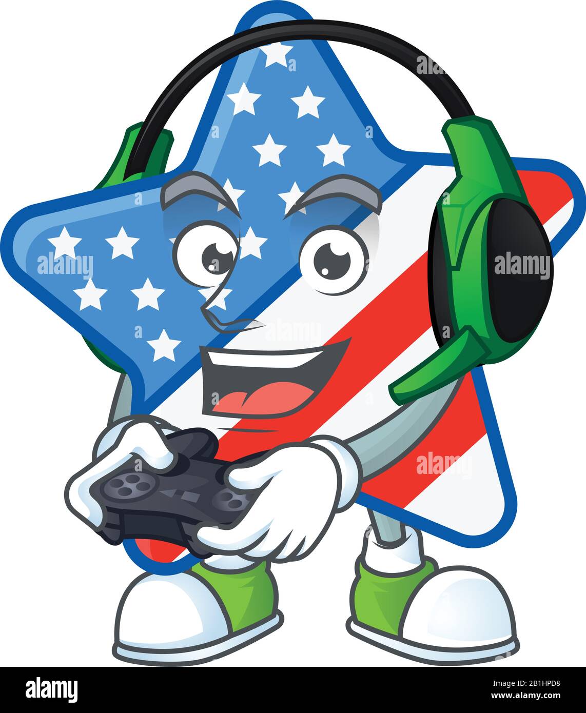USA star cartoon picture play a game with headphone and controller ...