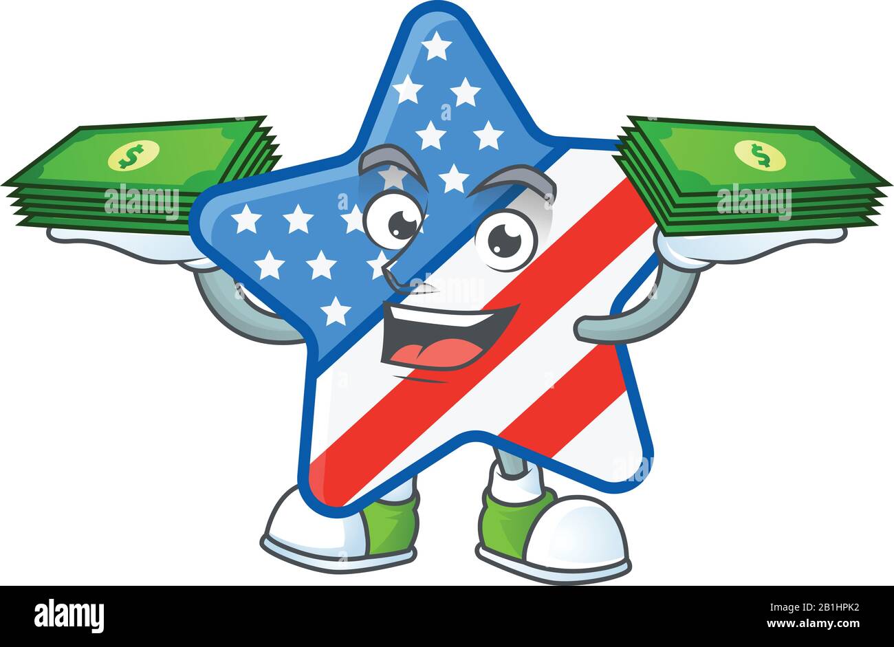 rich and famous USA star cartoon character with money on hands Stock ...