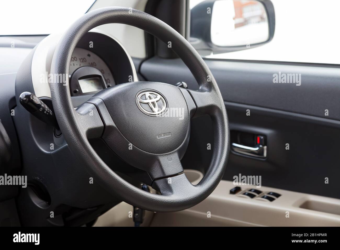 Novosibirsk, Russia - 02.17.2020: View to the beige interior of Toyota ...