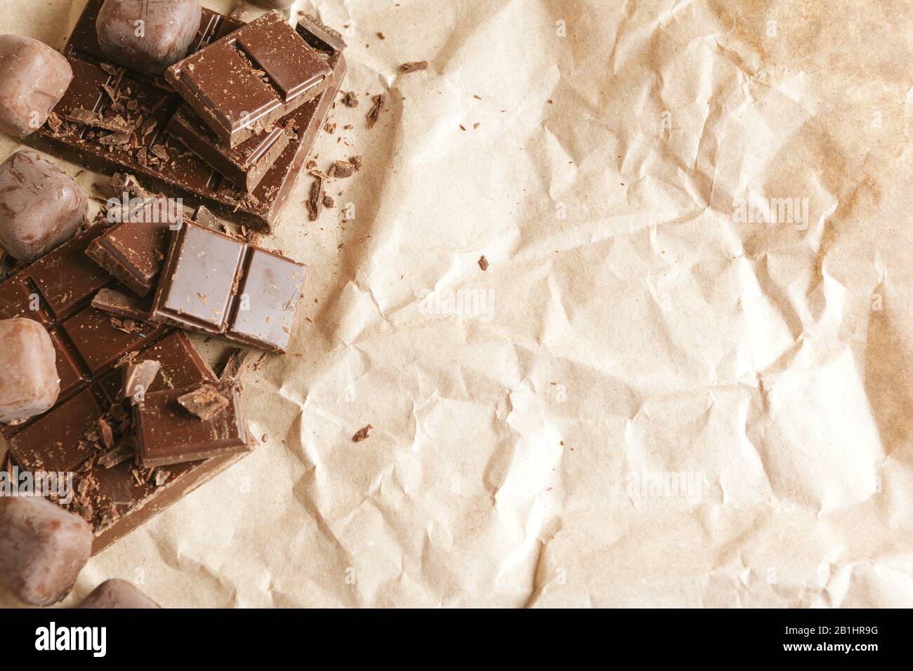 Dark chocolate stack. top view. Creative photo Stock Photo - Alamy