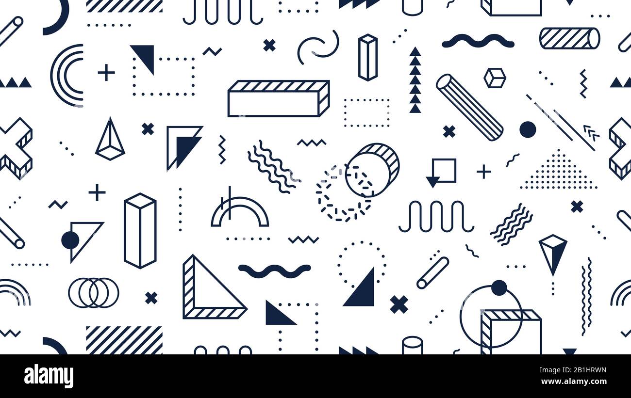 Abstract geometric shapes seamless pattern. Trendy memphis style, funky ...