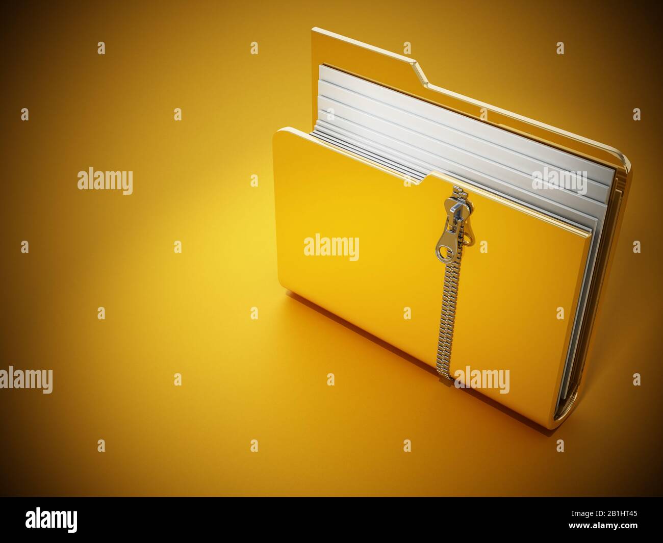 Zipped folder standing on yellow background. 3D illustration Stock ...