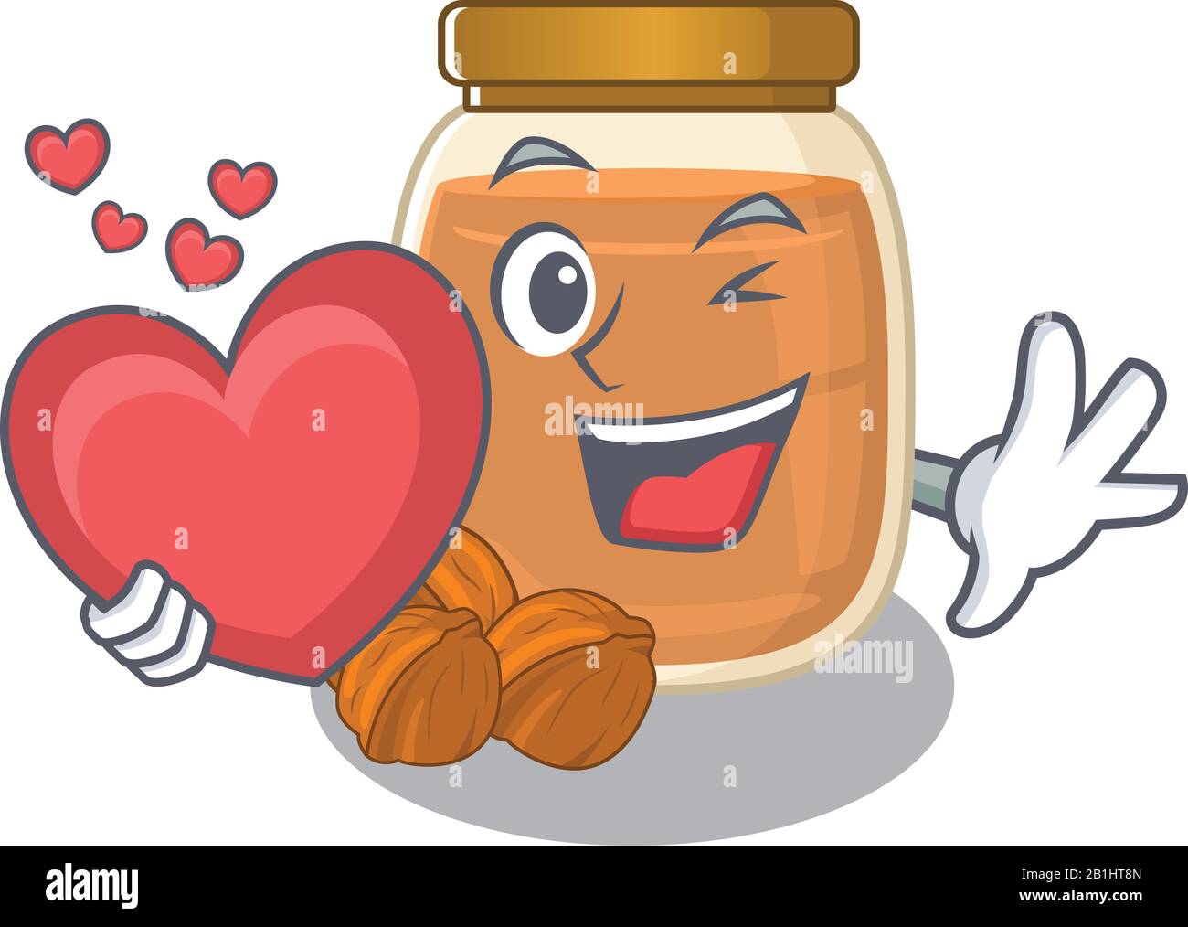 Romantic walnut butter cartoon picture holding a heart Stock Vector ...