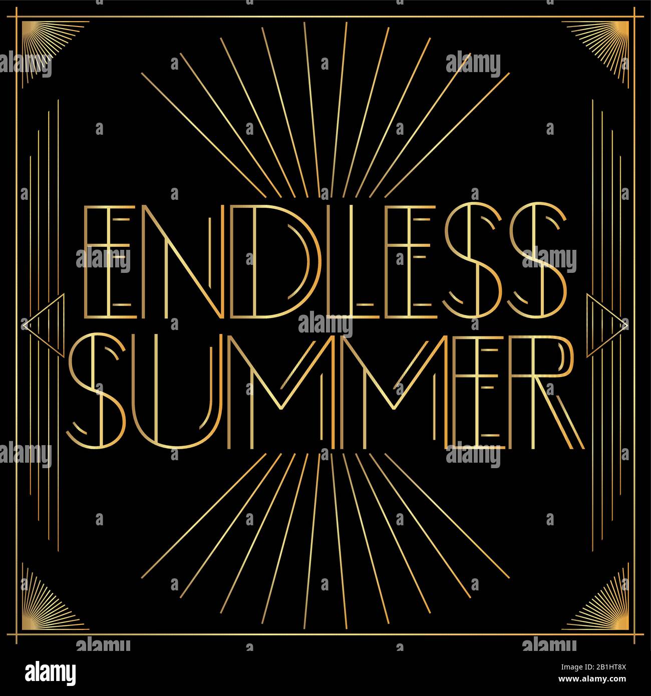 Art Deco Endless Summer text. Golden decorative greeting card, sign ...
