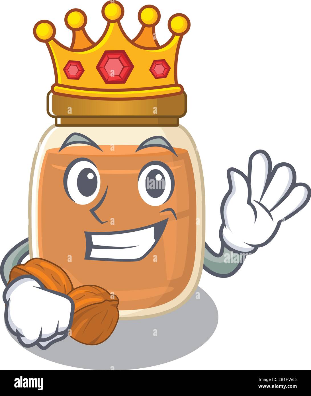 A cartoon mascot design of walnut butter performed as a King on the ...