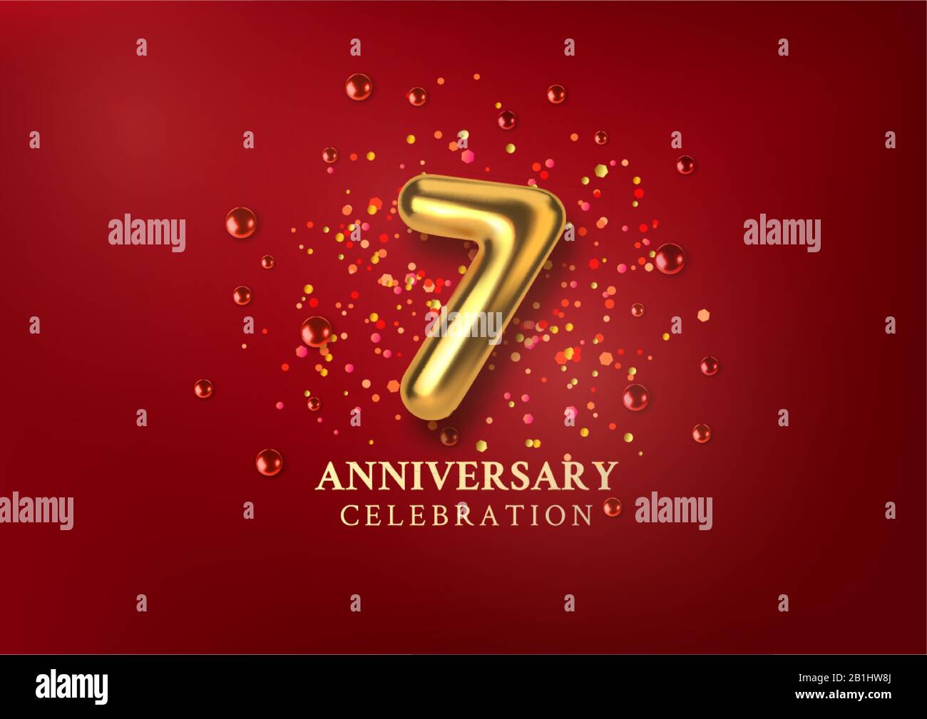 7th Anniversary celebration. Number in the form of golden balloons ...