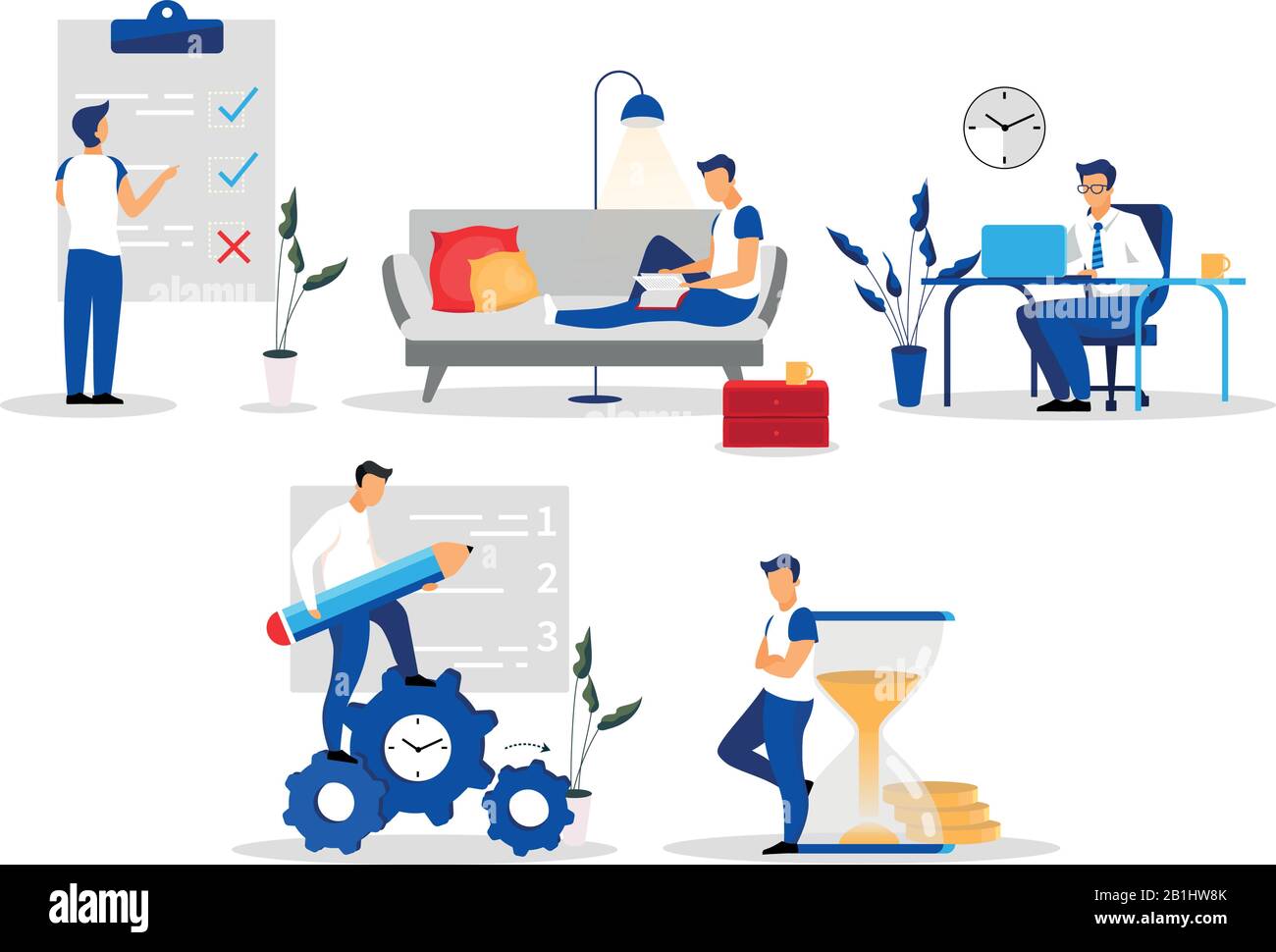 Time management flat vector illustrations set Stock Vector Image & Art ...