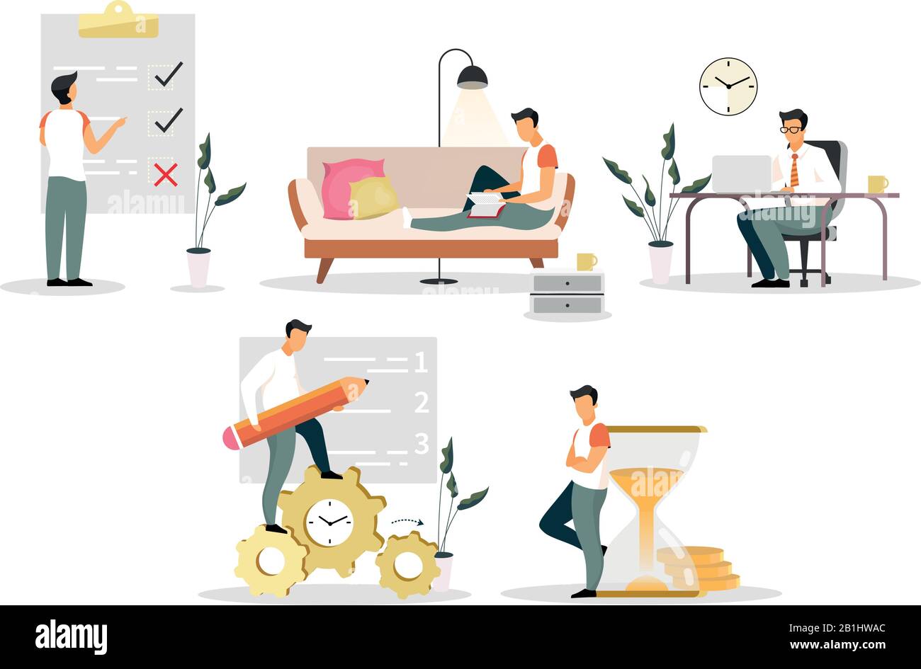 Time management flat vector illustrations set Stock Vector Image & Art ...