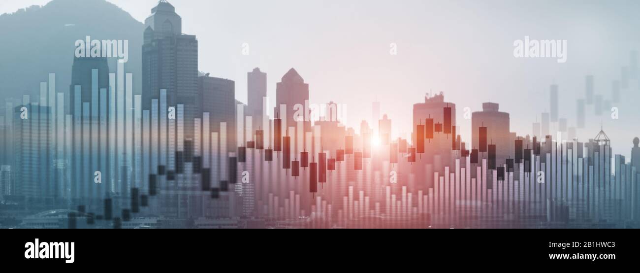 Trading investment chart graph city skyline view double exposure ...