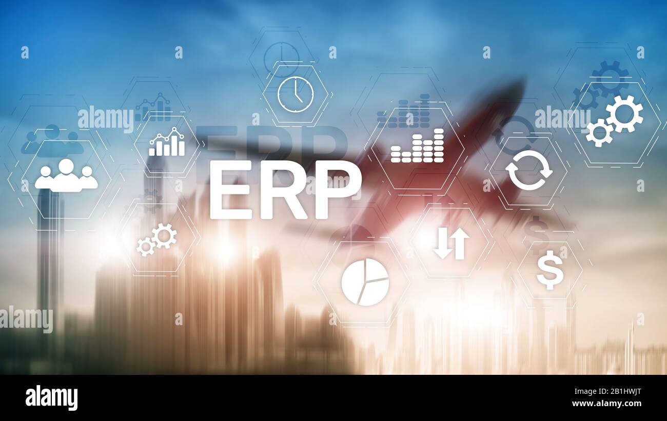 ERP system, Enterprise resource planning on blurred background ...