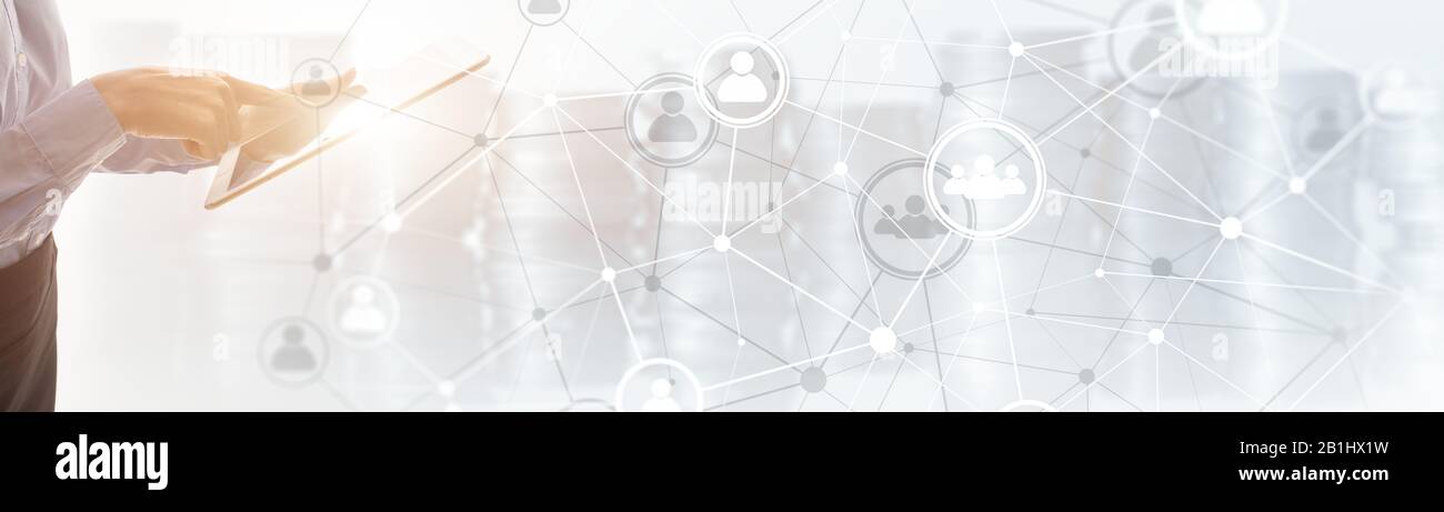 Background conceptual image with social connection lines on panoramic ...