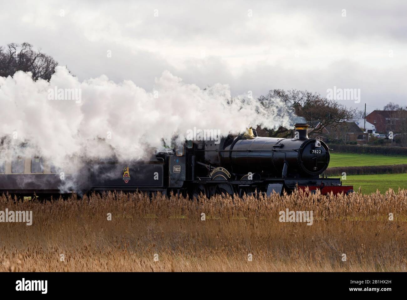 Steam locomotive 7822, Foxcote Manor pulling a train across Ker Moor ...