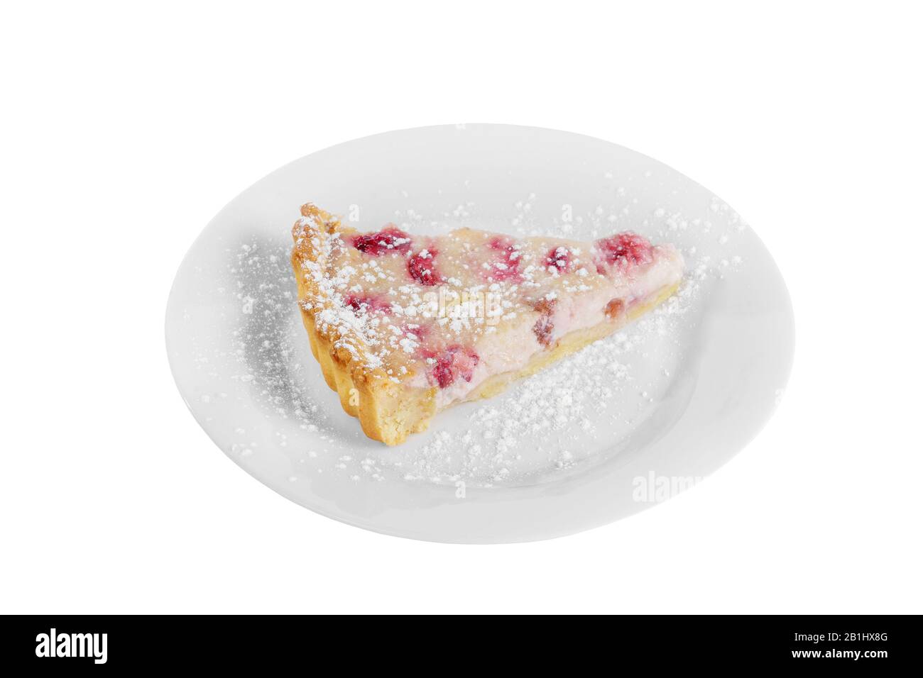 White cheesecake, berry pie on shortcrust pastry, with powdered sugar ...