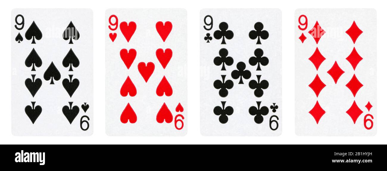 Four Vintage Playing Cards Isolated on White Background, Showing Nines ...
