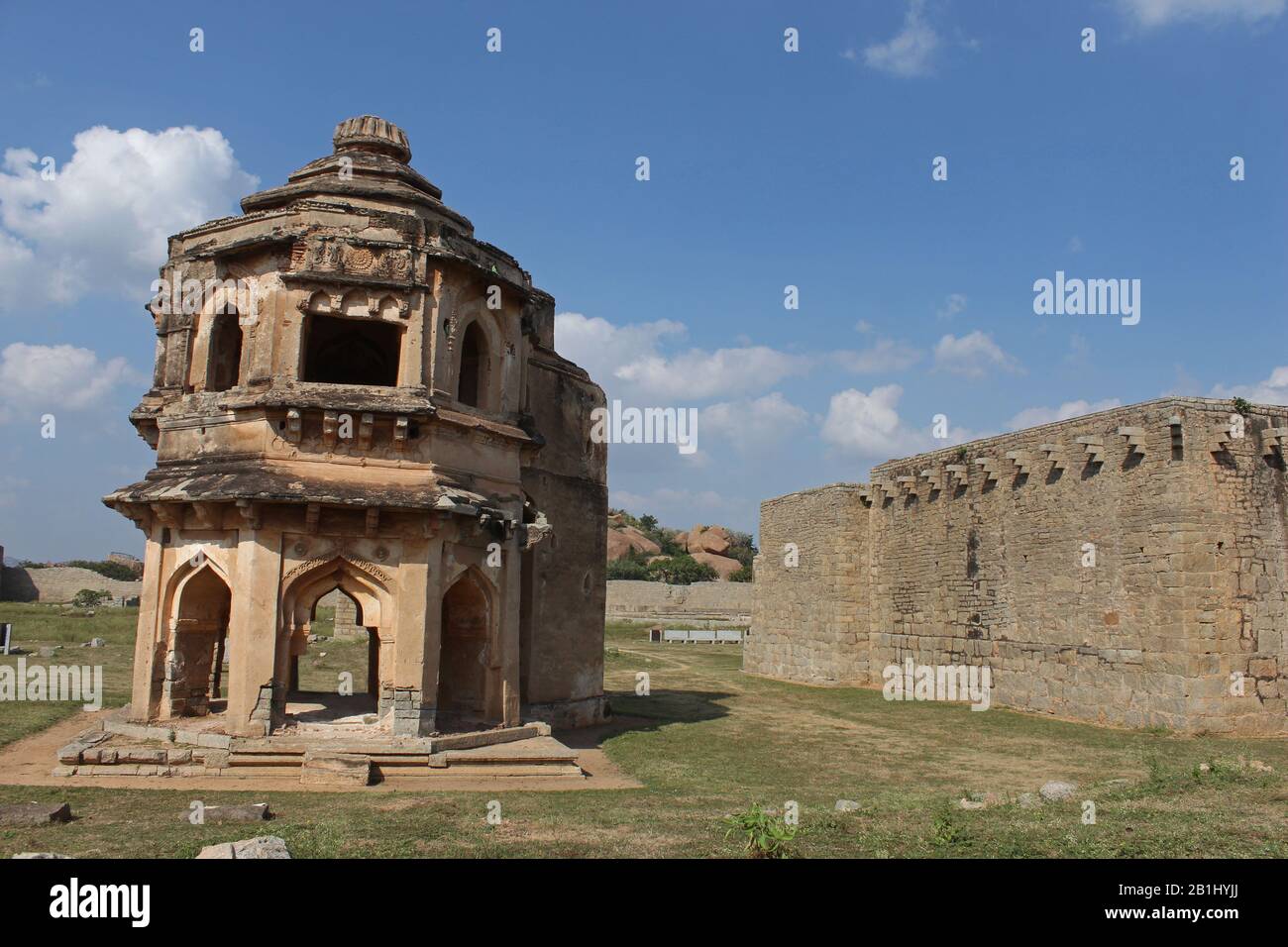 Band tower in the Dannayaka Enclosure, Hampi, Karnataka, India Stock ...