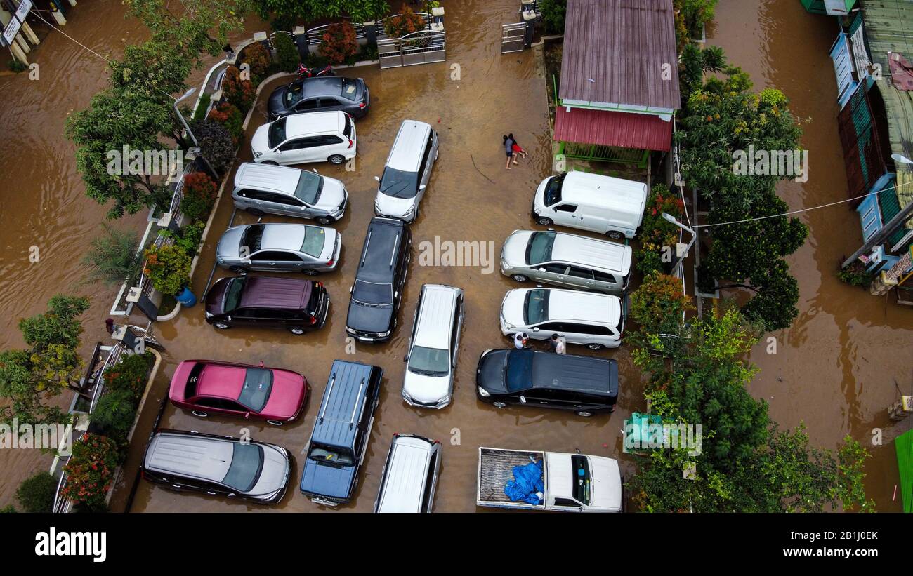 Aerial POV view Depiction of flooding. devastation wrought after ...