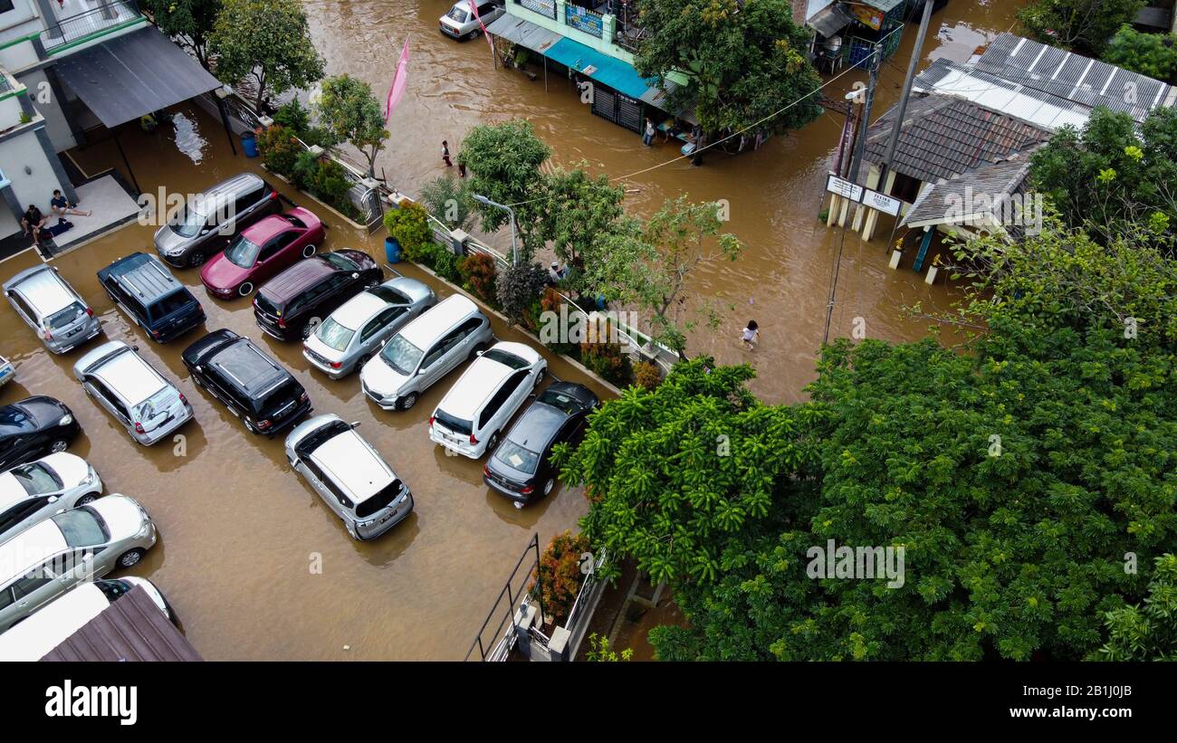 Aerial POV view Depiction of flooding. devastation wrought after ...