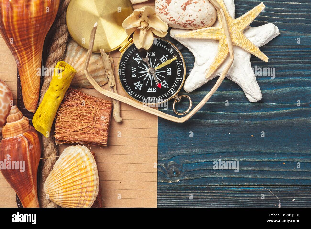 seashells and compass. beautiful sea composition with shells and vintage compass Stock Photo - Alamy