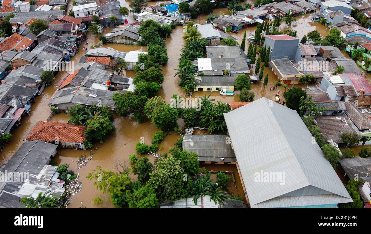 Aerial POV view Depiction of flooding. devastation wrought after ...