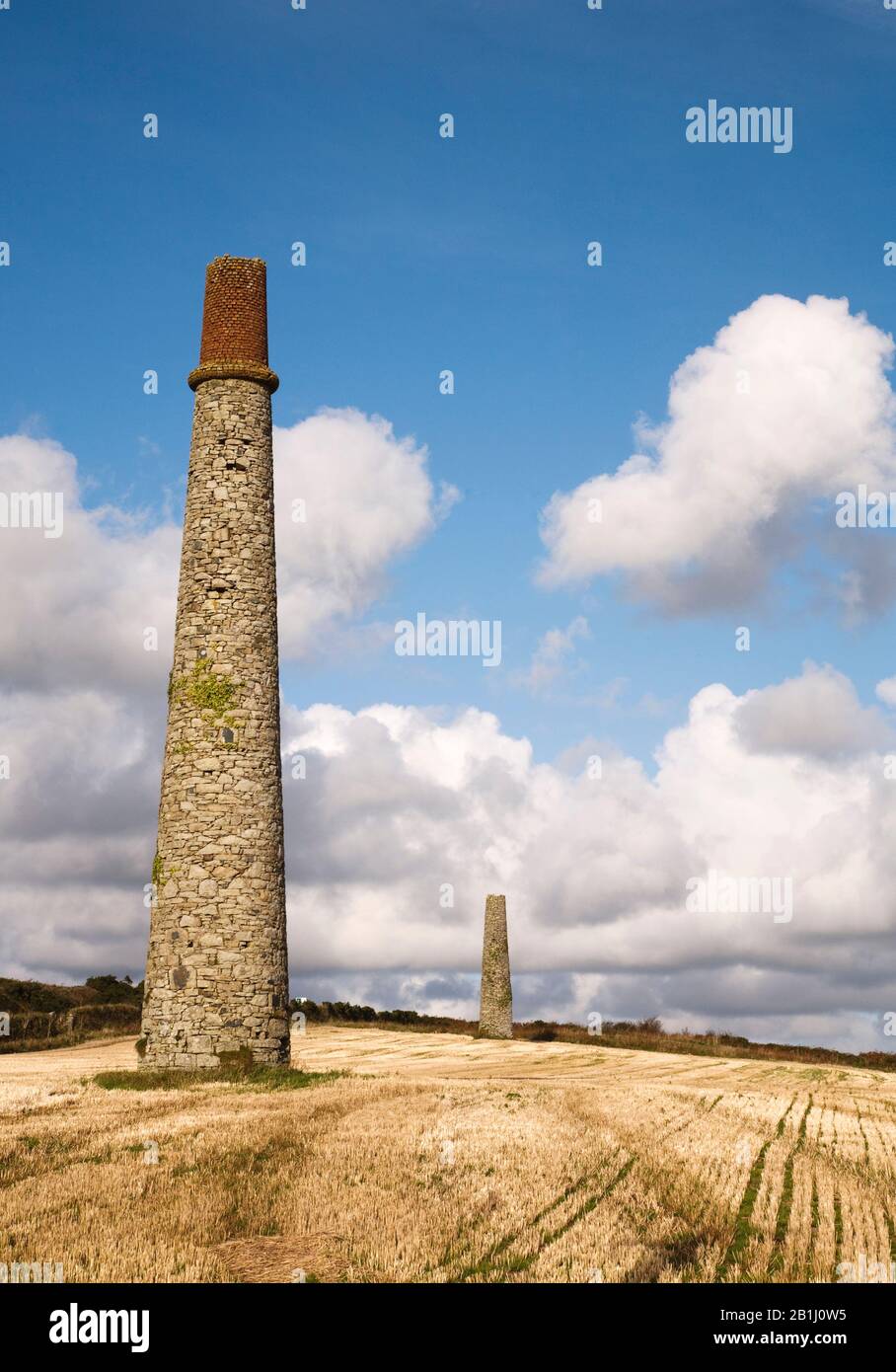 Chimneys from ancient tin mining dot the landscape of Cornwall, UK ...