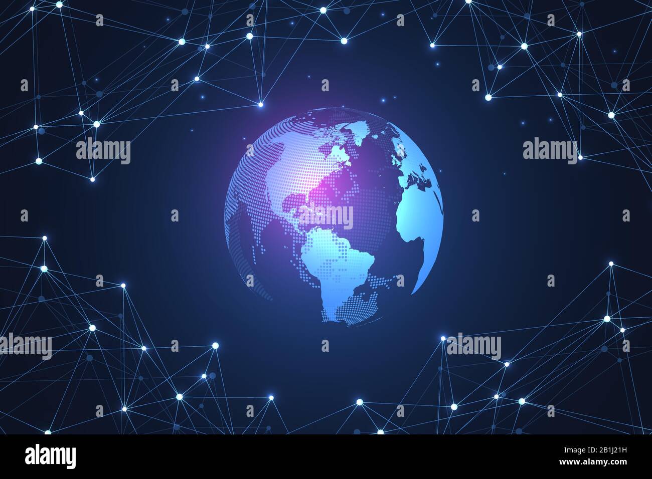 Abstract digital network connection structure on blue background ...