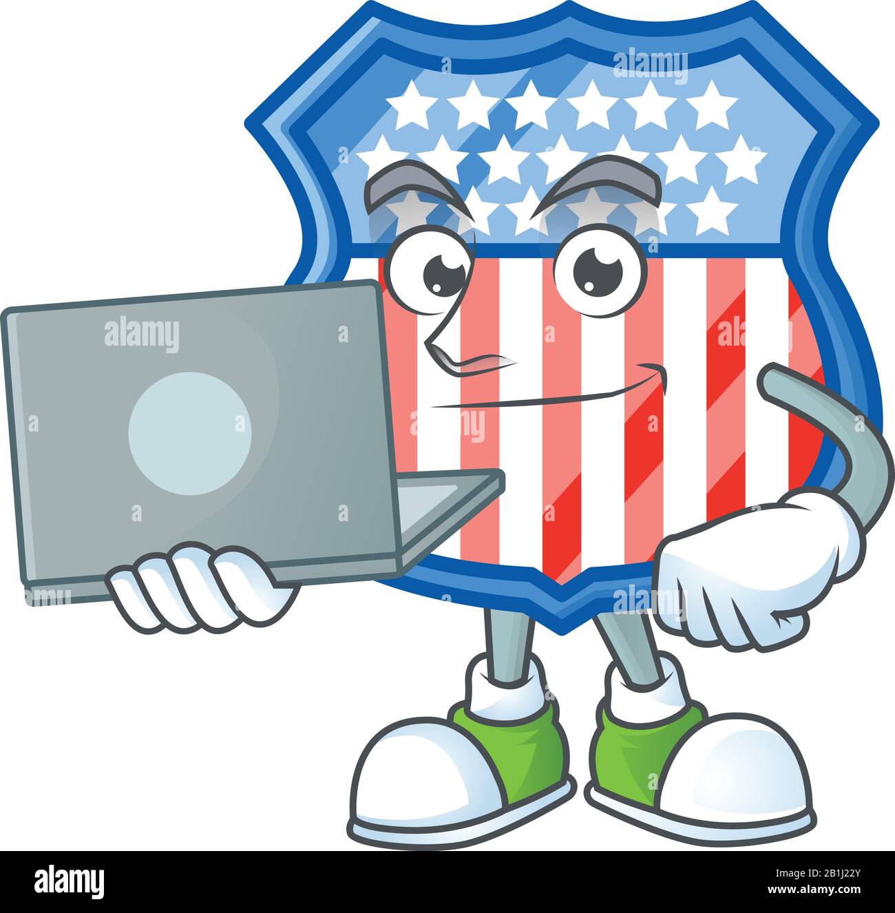 A smart shield badges USA mascot icon working with laptop Stock Vector ...