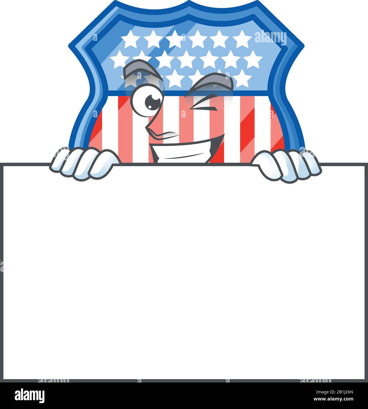 Shield badges USA cartoon character with funny face hides behind a ...