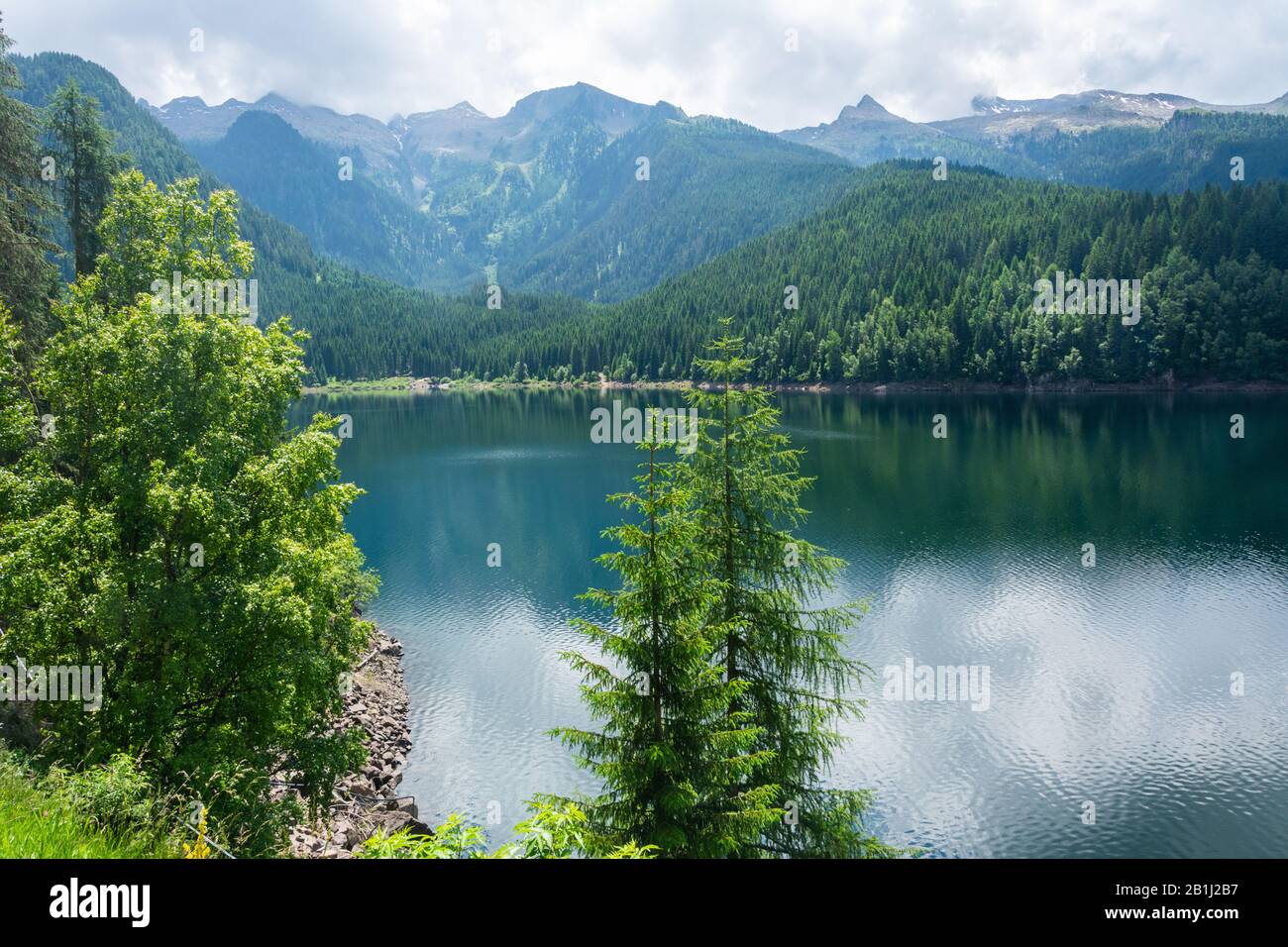 Lago di Paneveggio artifical lake in the Fiemme valley of Trentino ...