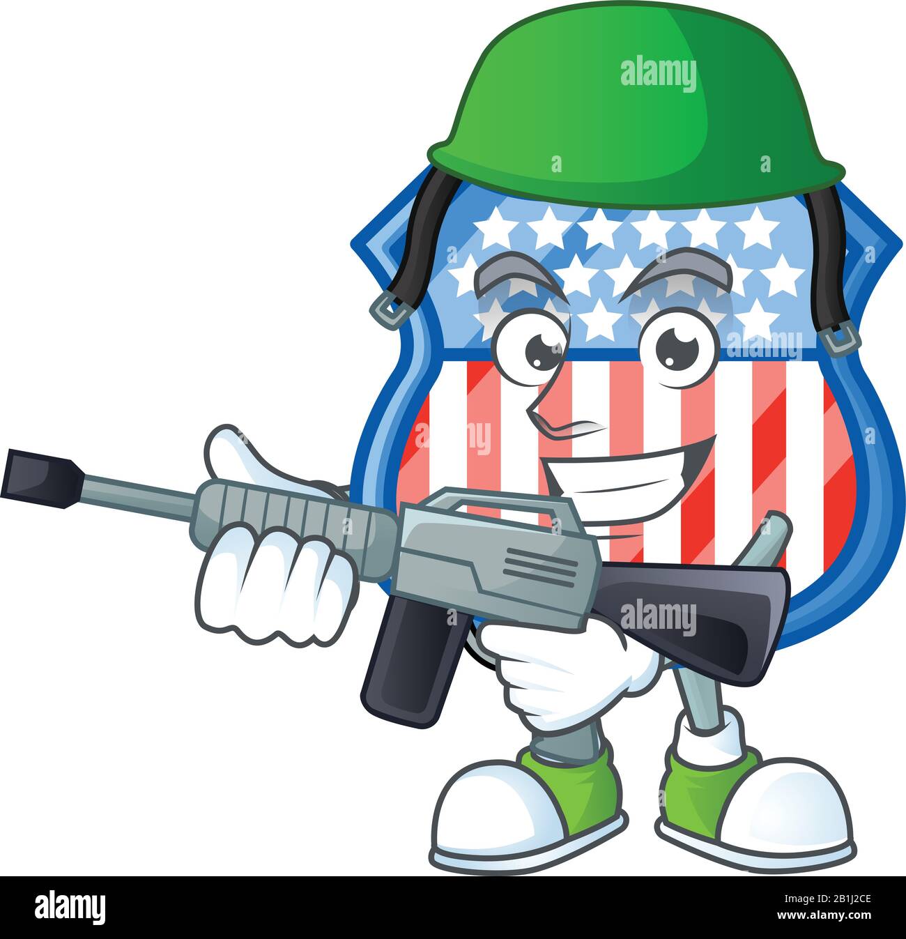 Shield badges USA mascot design in an Army uniform with machine gun ...