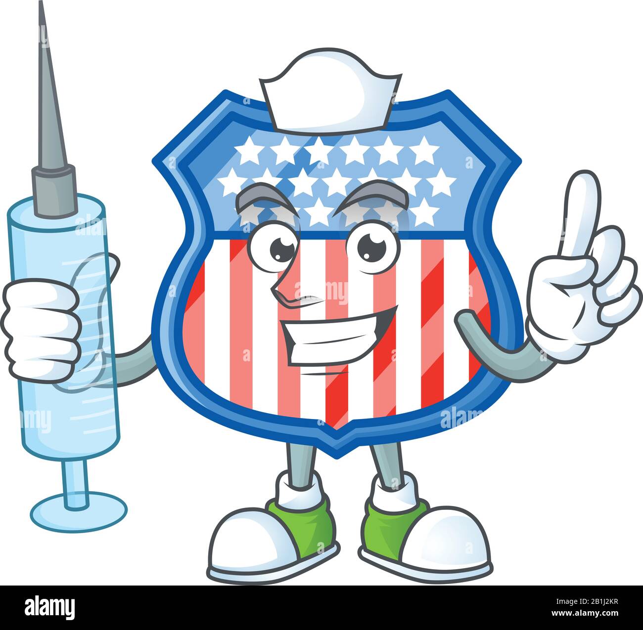 Smiley Nurse shield badges USA cartoon character with a syringe Stock ...
