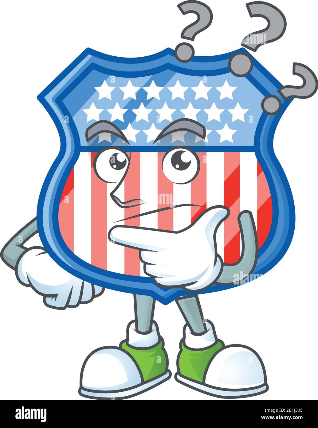 Shield badges USA cartoon mascot style in a confuse gesture Stock ...