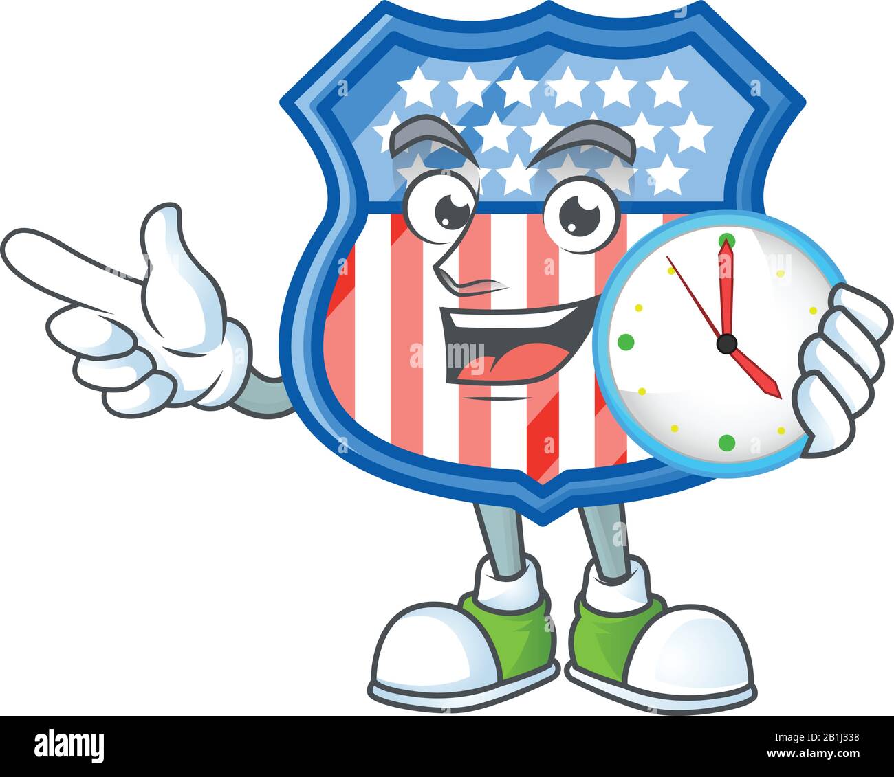 Shield badges USA cartoon character style with a clock Stock Vector ...
