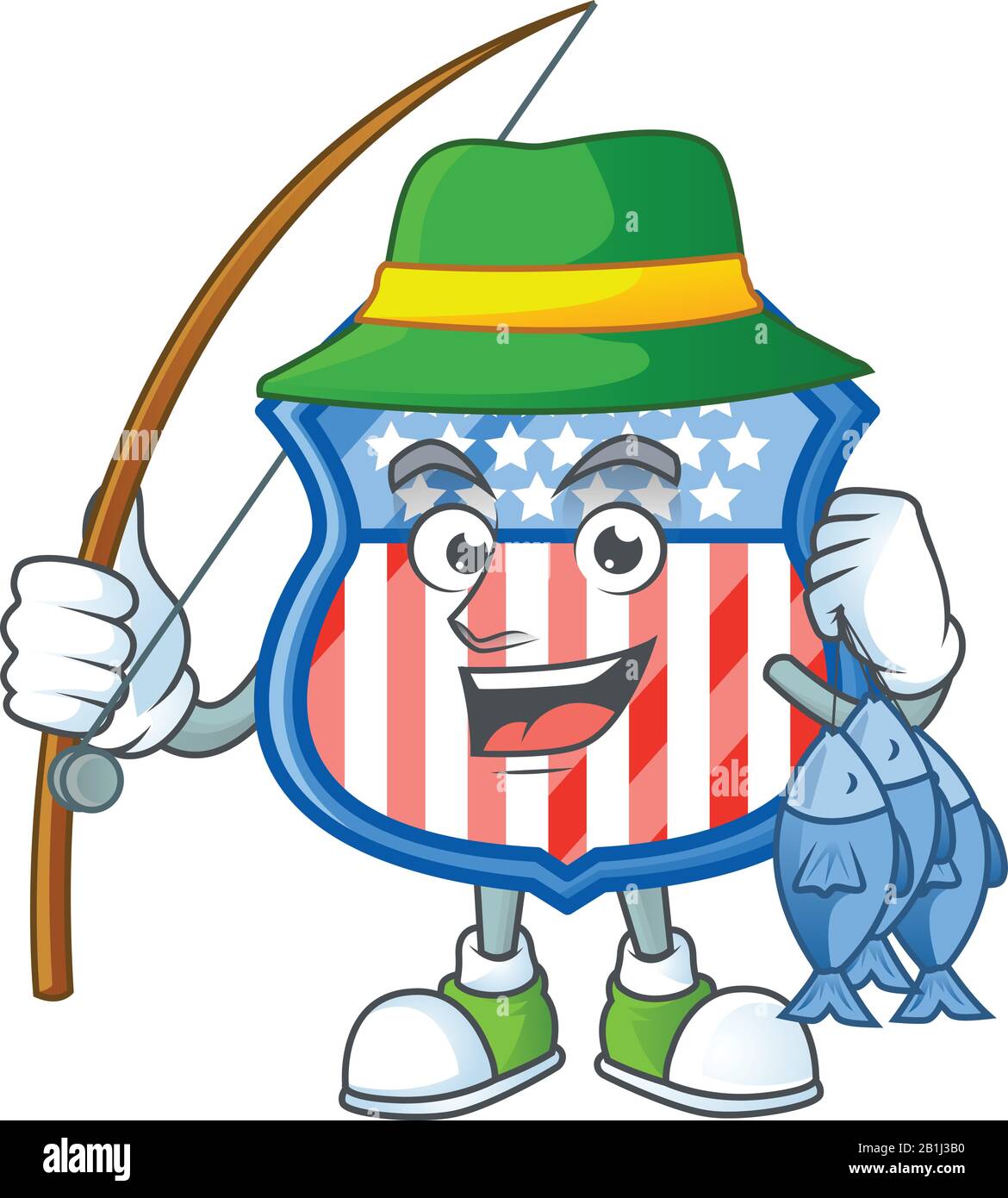 A mascot design of Fishing shield badges USA with 3 fishes Stock Vector ...