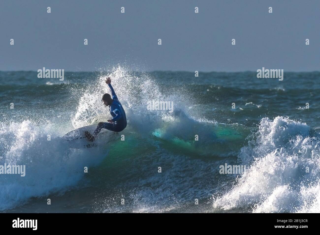 Spectacular surfing action at Fistral in Newquay in Cornwall Stock ...