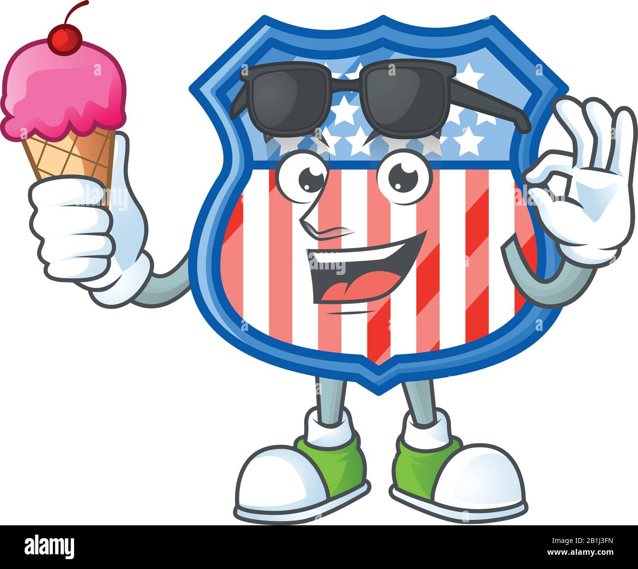 Shield badges USA mascot cartoon style eating an ice cream Stock Vector ...
