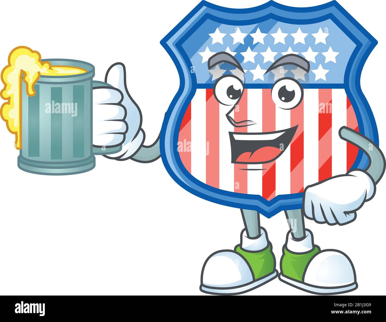 Smiley shield badges USA mascot design holding a glass of beer Stock ...
