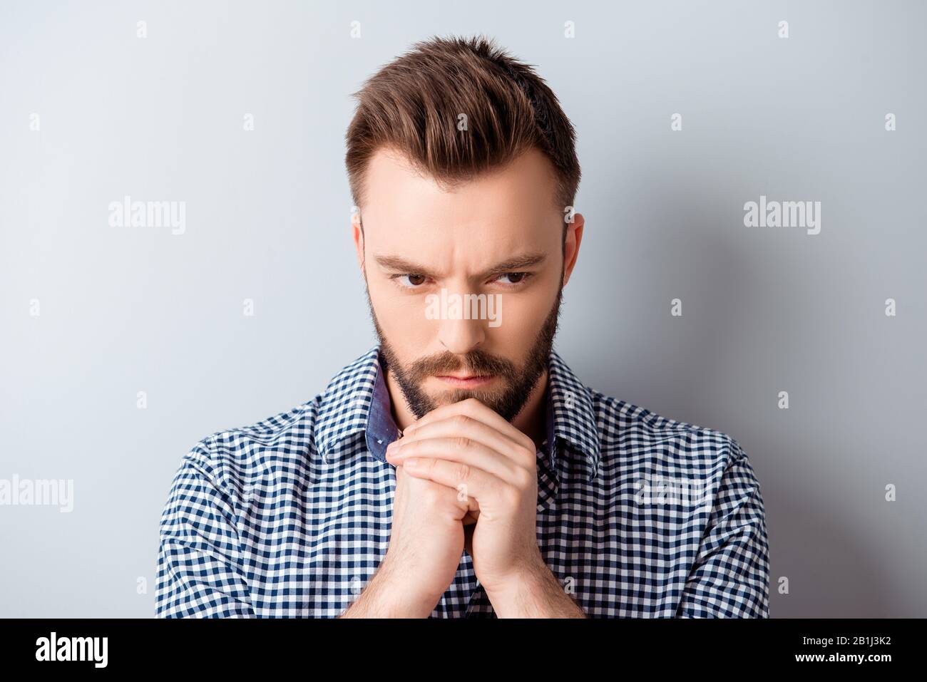 Portrait of minded man waiting for special moment and praying Stock ...