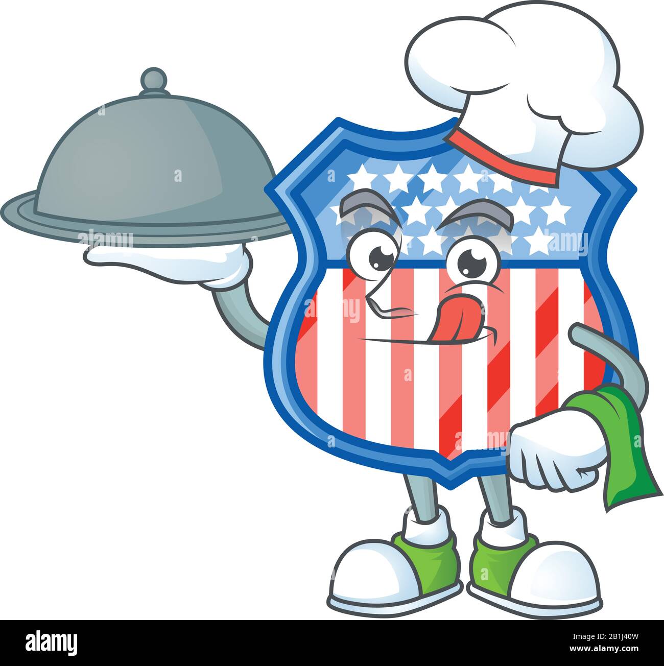 An icon of shield badges USA as a Chef with food on tray ready to serve ...