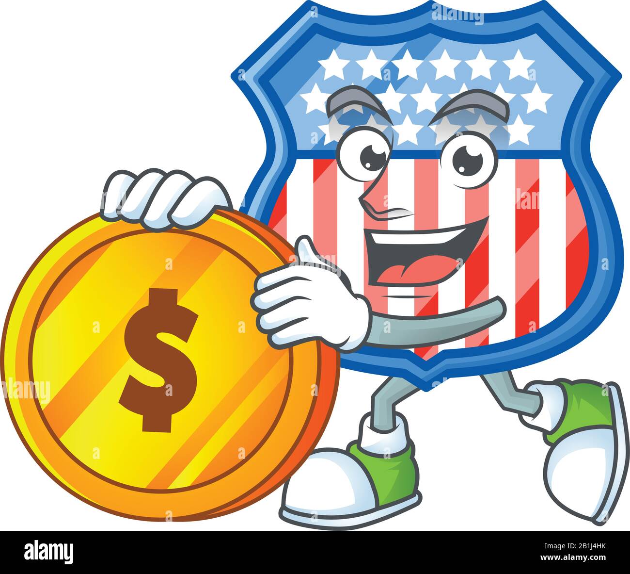 an elegant shield badges USA mascot cartoon design with gold coin Stock ...