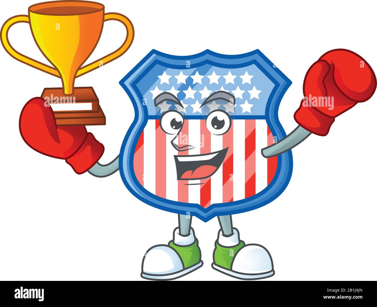 Super cool Boxing winner of shield badges USA in mascot cartoon design ...