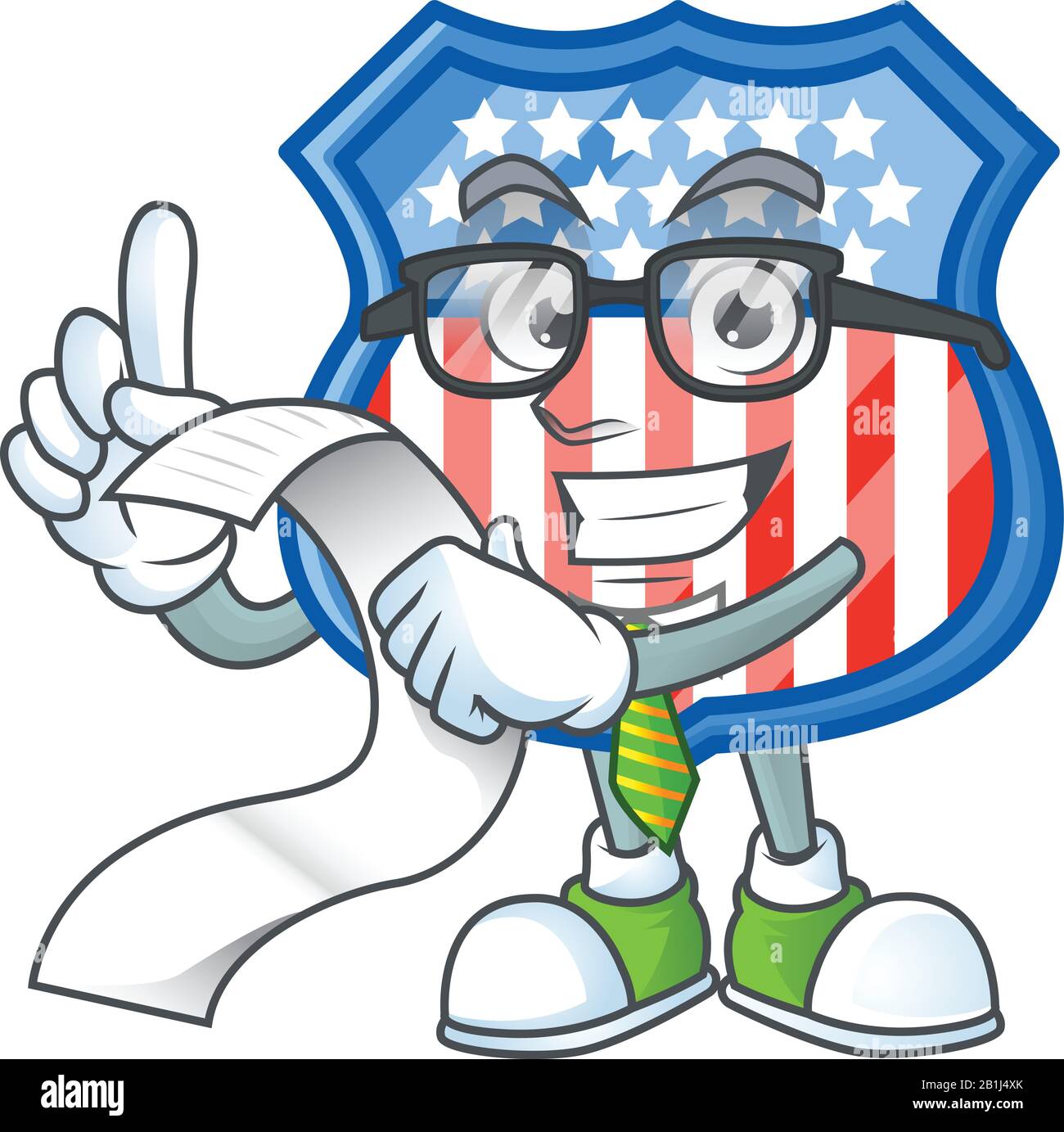A funny face character of shield badges USA holding a menu Stock Vector ...