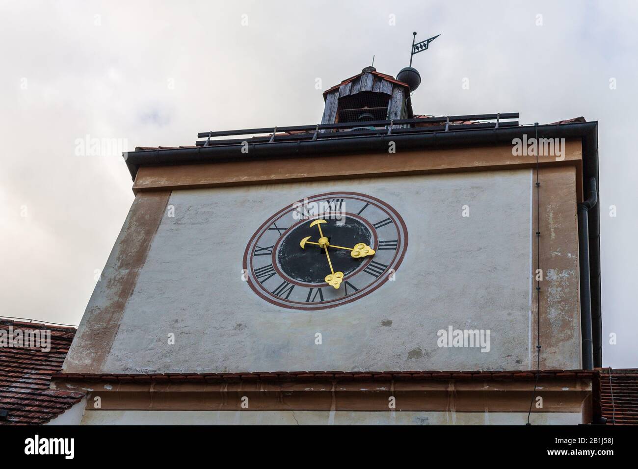 Details of Clock Tower of Blutenburg Castle, Obermenzing, near river ...