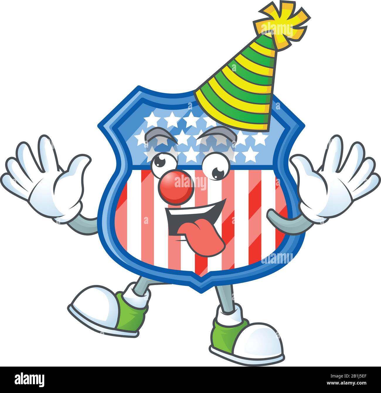 Cute and funny Clown shield badges USA cartoon character mascot style ...