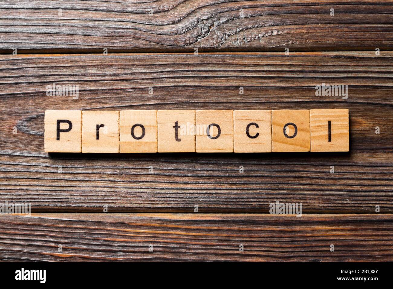 Protocol Word Written On Wood Block Protocol Text On Wooden Table For