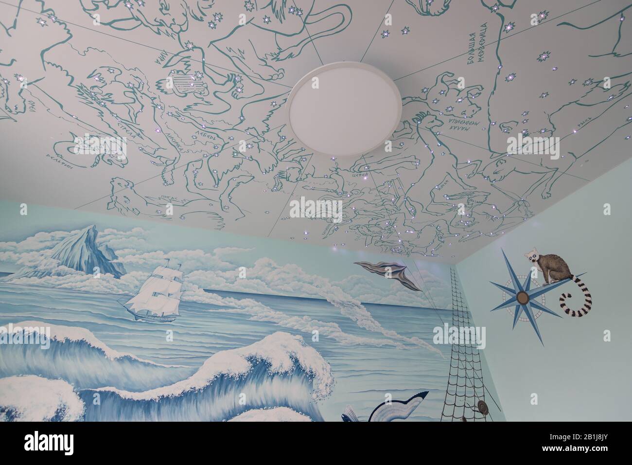 a mural on a marine theme in the house. Details Stock Photo - Alamy