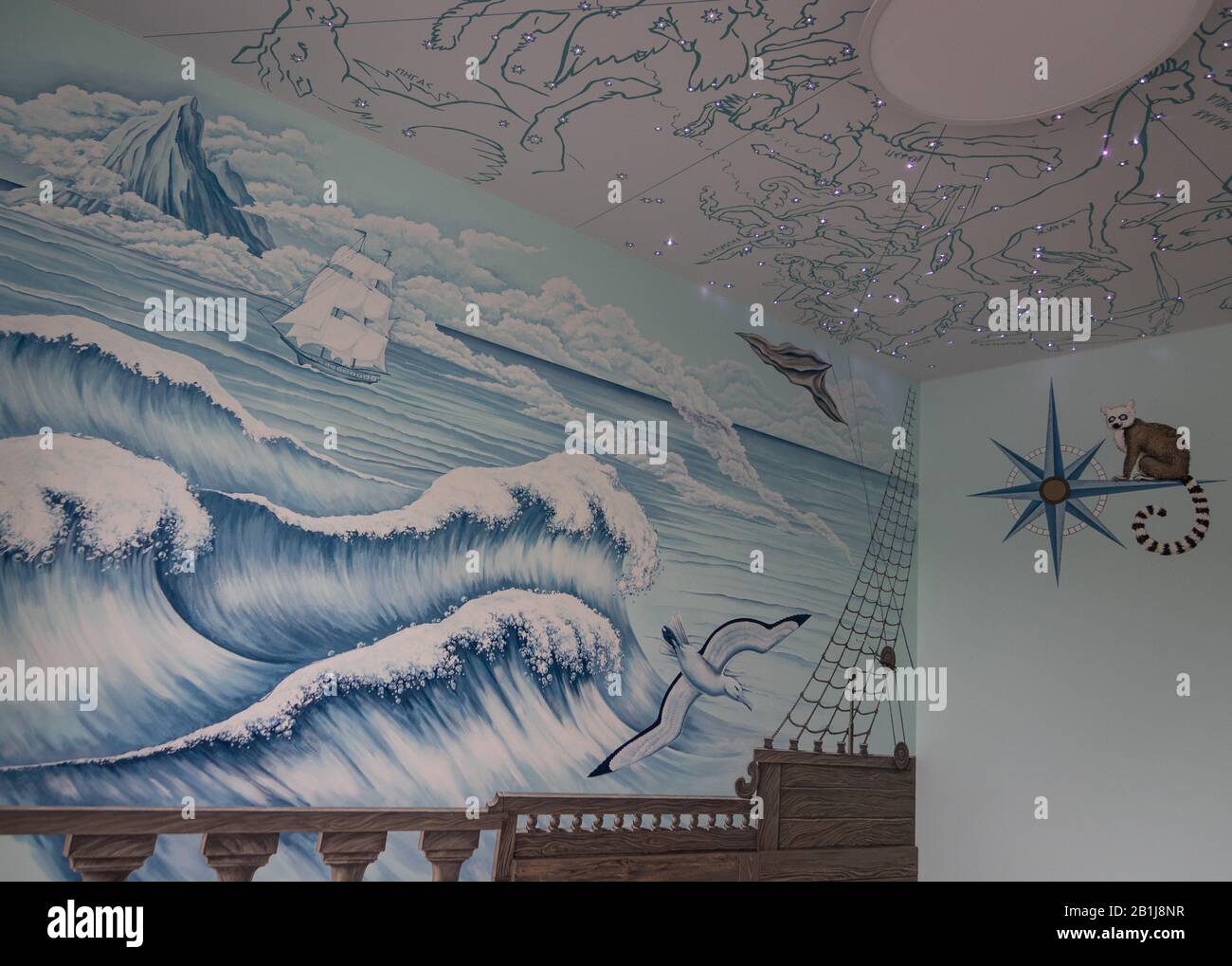 a mural on a marine theme in the house. Details Stock Photo - Alamy